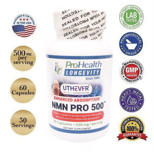 ProHealth LONGEVITY - NMN Pro 500 (NMN 15000) 增強吸收 膠囊 (醫藥級高純度, 60 粒, 每 ...